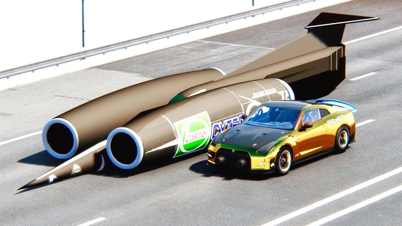 Nissan GT-R ALPHA QUEEN vs Thrust SSC at Drag Race 20 KM - YouTube