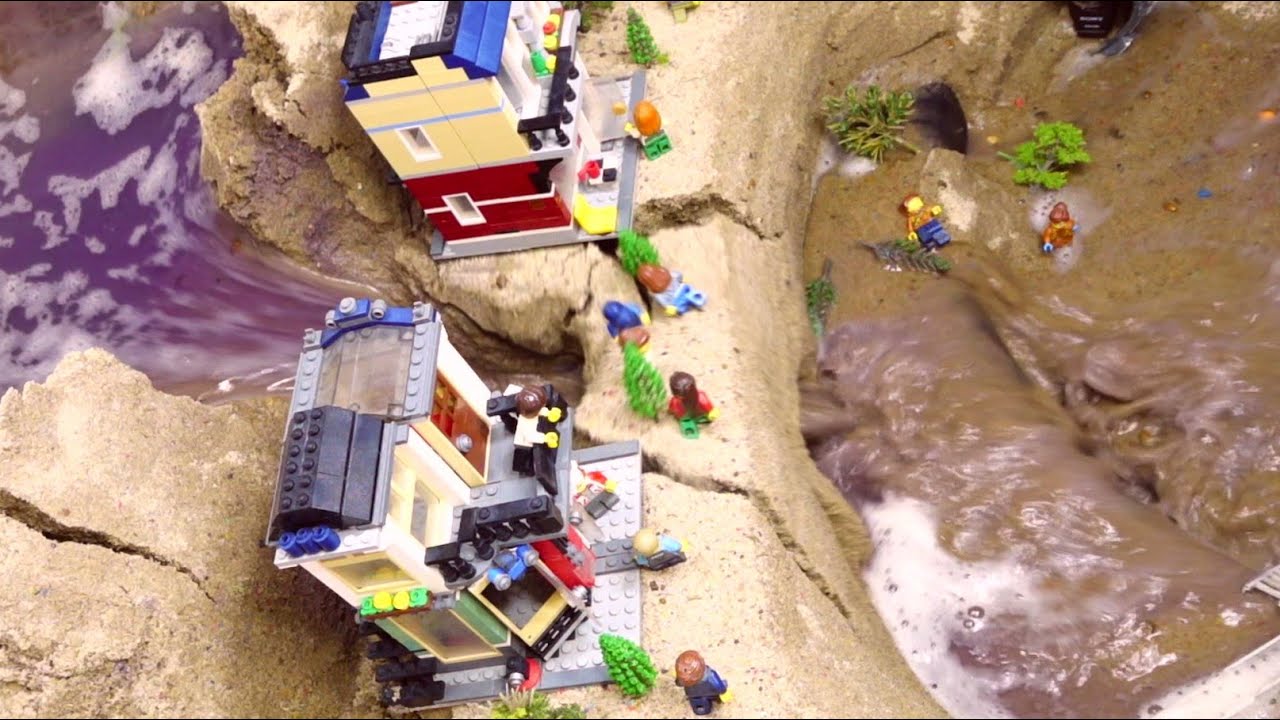 LEGO Dam Breach - LEGO City On Top Of Sand Bridge Collapse - YouTube