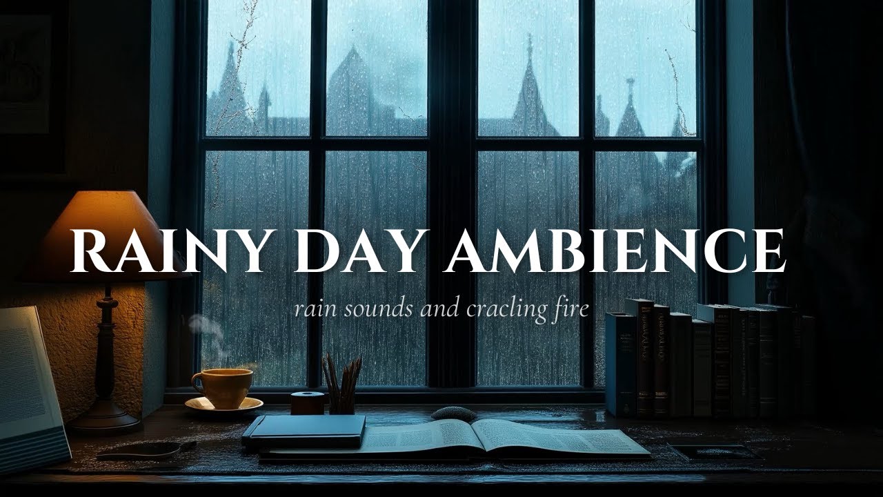 rainy day reading ambience | cozy study nook with rain & soft lighting ...