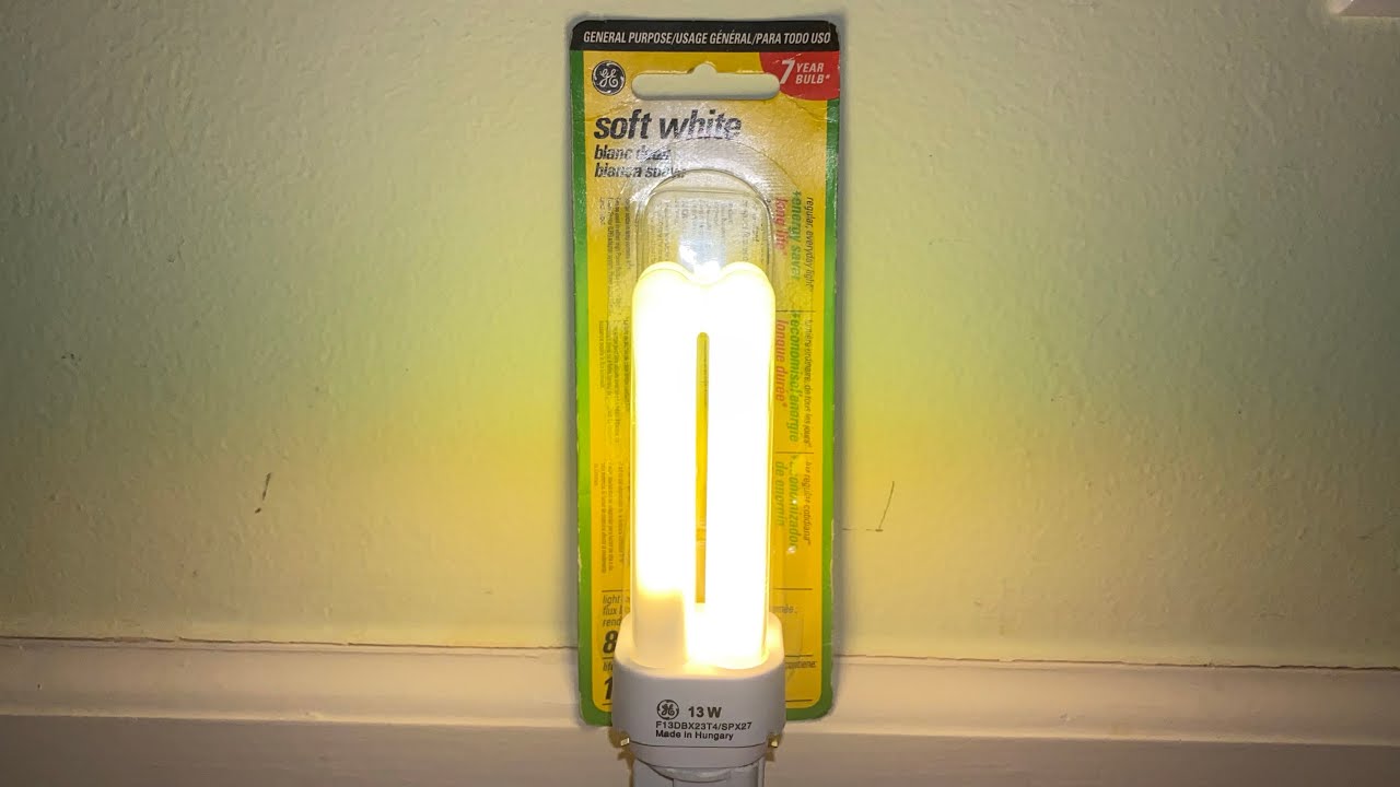 GE Biax 13w 2700K SPX27 preheat PL CFL light bulb - YouTube