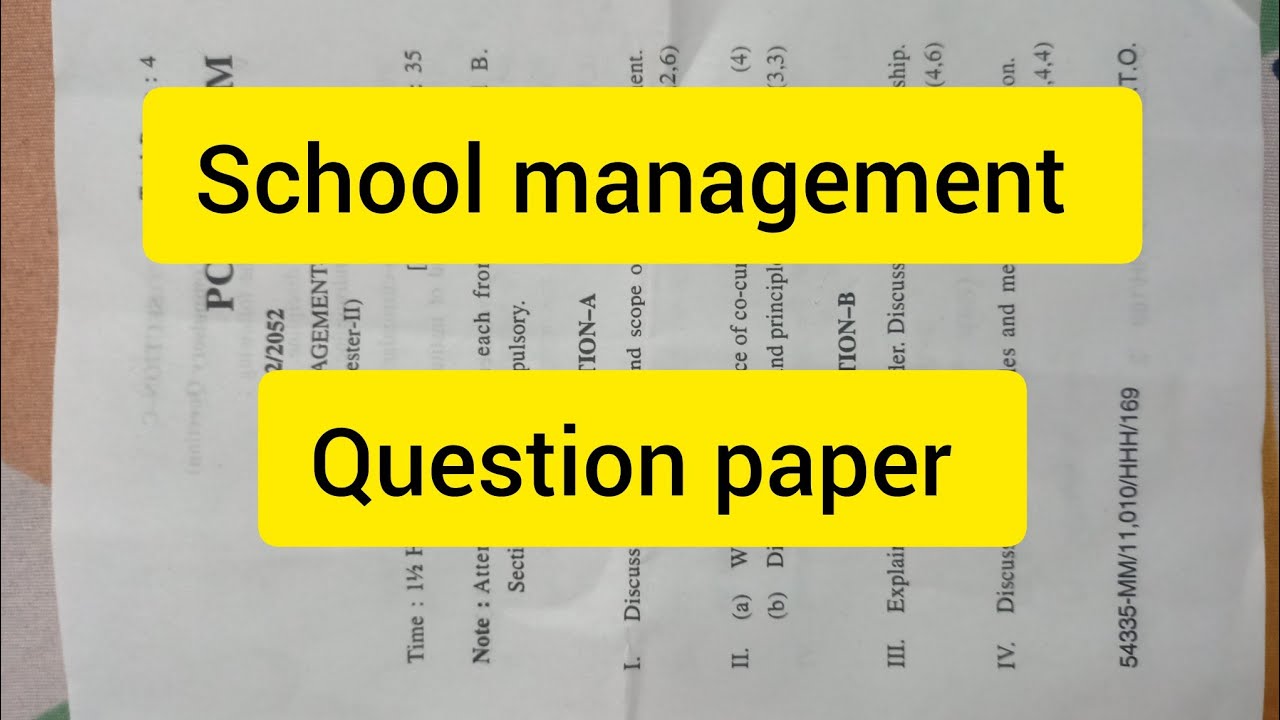 school management question paper | b.ed question paper - YouTube
