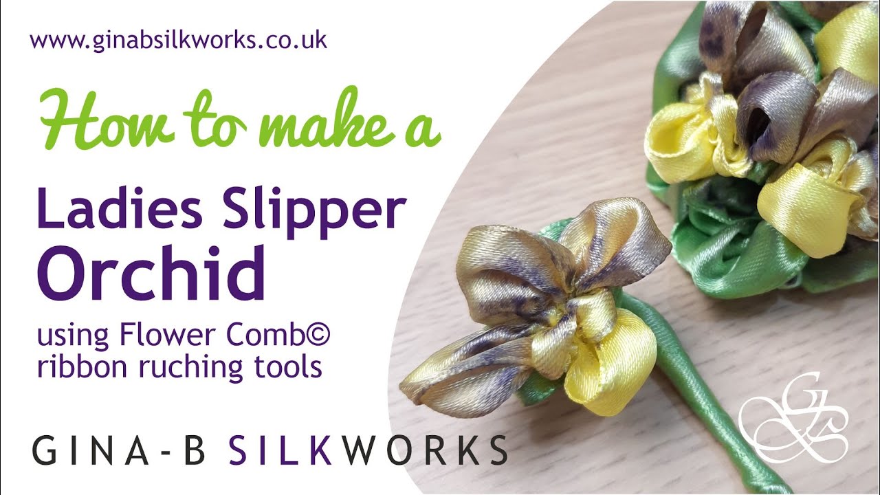 How to make a Ribbonwork Ladies Slipper Orchid / Flower Comb Ribbon ...