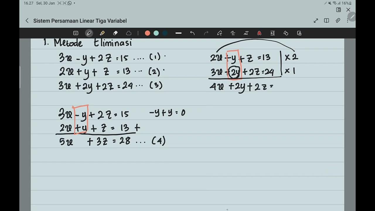 SISTEM PERSAMAAN LINEAR TIGA VARIABEL METODE ELIMINASI (PART 1) - YouTube