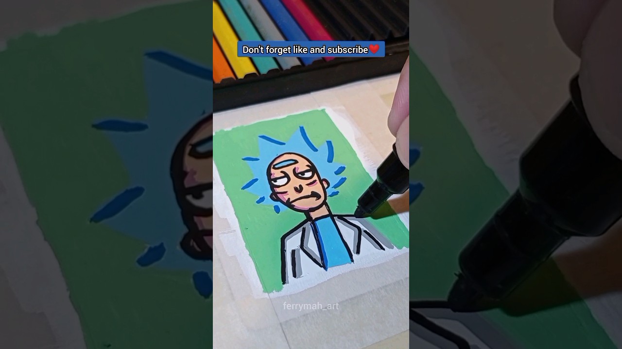 Custom Card Rick Cartoon Drawing with Posca Markers! #art #rick #shorts ...