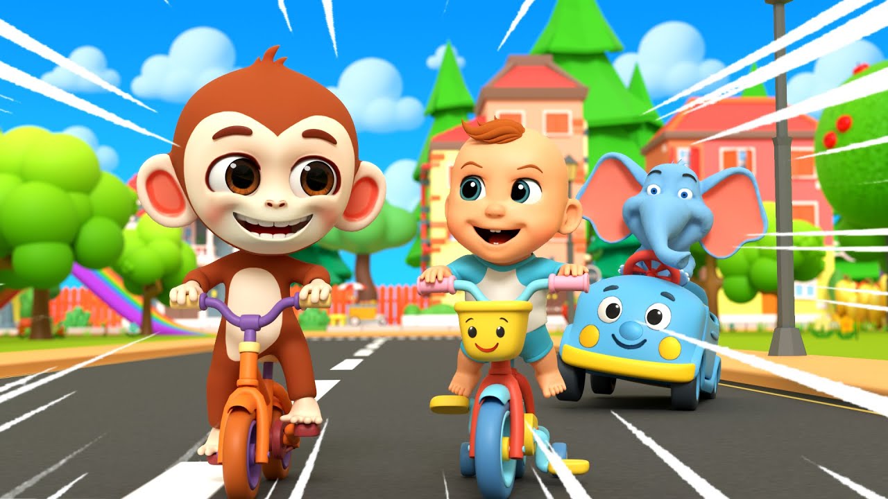 LIVE | Five Little Monkeys Racing | Wheels on the Bike Go Round! Baby ...