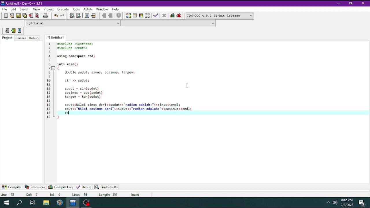 Algoritma & Kode Program c++ Trigonometri beserta penjelasan/fungsi ...