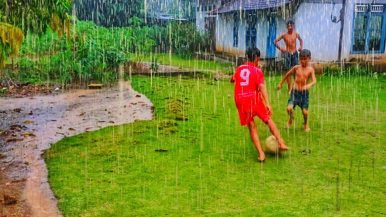 Kids Playing Happily in the Rain at Dusk | Joyful Rainy Evening Fun ...