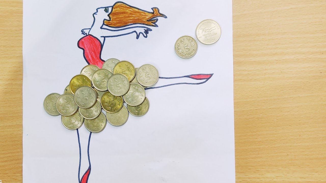 How to make Coins Dress Drawing Craft work || Coins Craft - YouTube