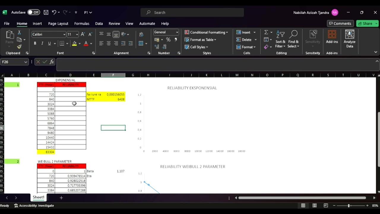 Menghitung Nilai reliability sistem menggunakan distribusi exponensial pada excel - YouTube