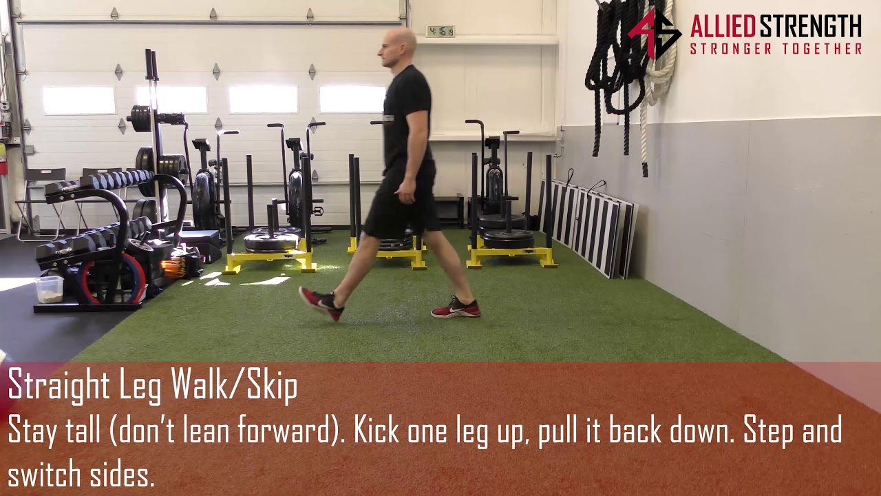 Allied Strength Warm Up (Straight Leg Walk and Skip) - YouTube