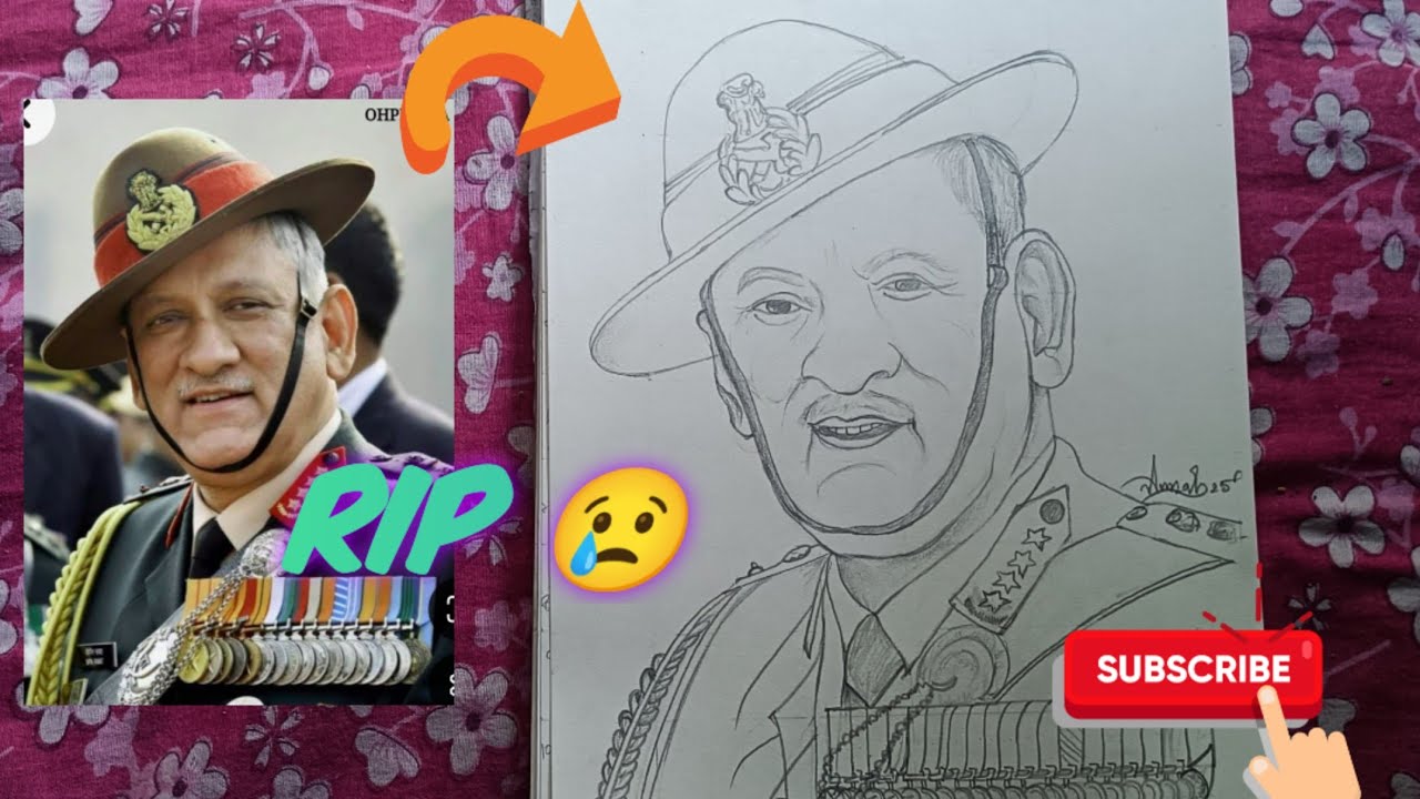 Bipin Rawat Drawing Easy// How To Draw Bipin Rawat// Bipin Rawat ...