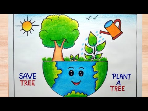 Van mahotsav poster drawing/ save trees easy poster making/ tree plantation drawing/ plant trees