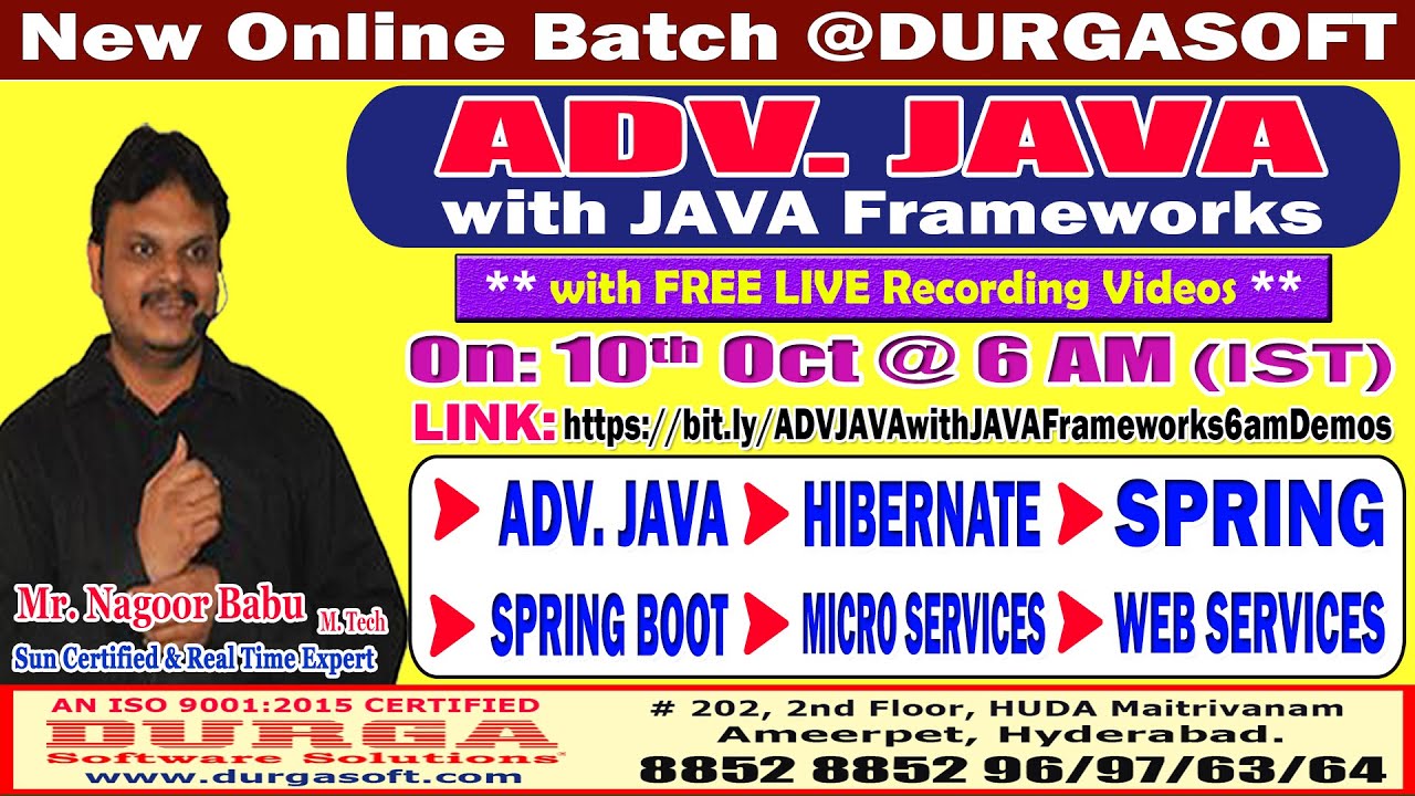 ADV. JAVA with JAVA Frameworks Online Training @ DURGASOFT - YouTube