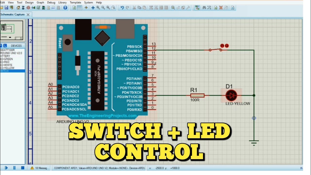 Control LED Using Push Button in Arduino | Proteus Simulation | car ...