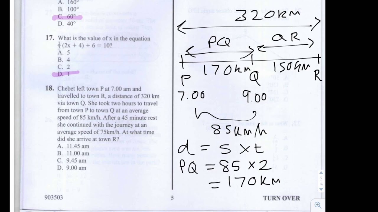 KCPE 2013 Mathematics Paper: Question 18 (Time, Speed, Distance ...