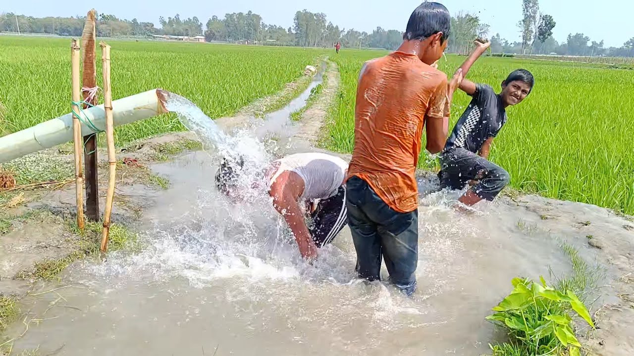 Boys Bath & Swimming In Water Pump With Water Irrigation - YouTube