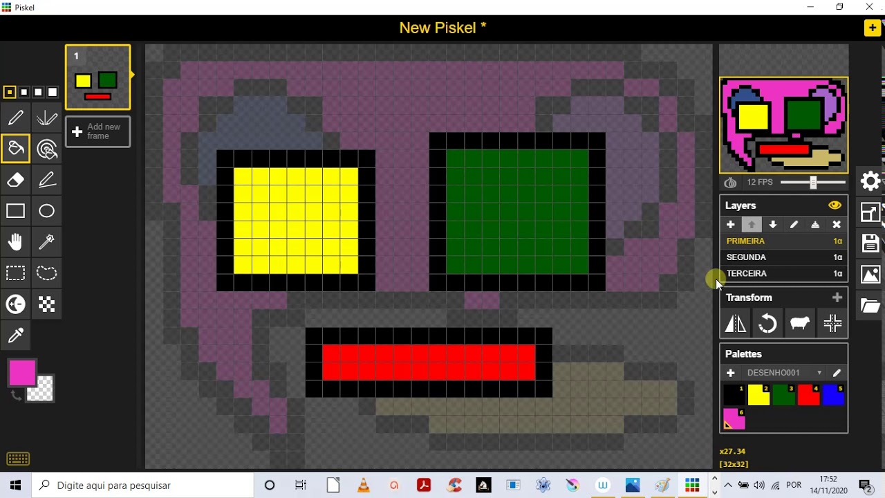 PIXEL ART Trabalhando com várias camadas LAYERS no PISKEL AULA 0014 ...