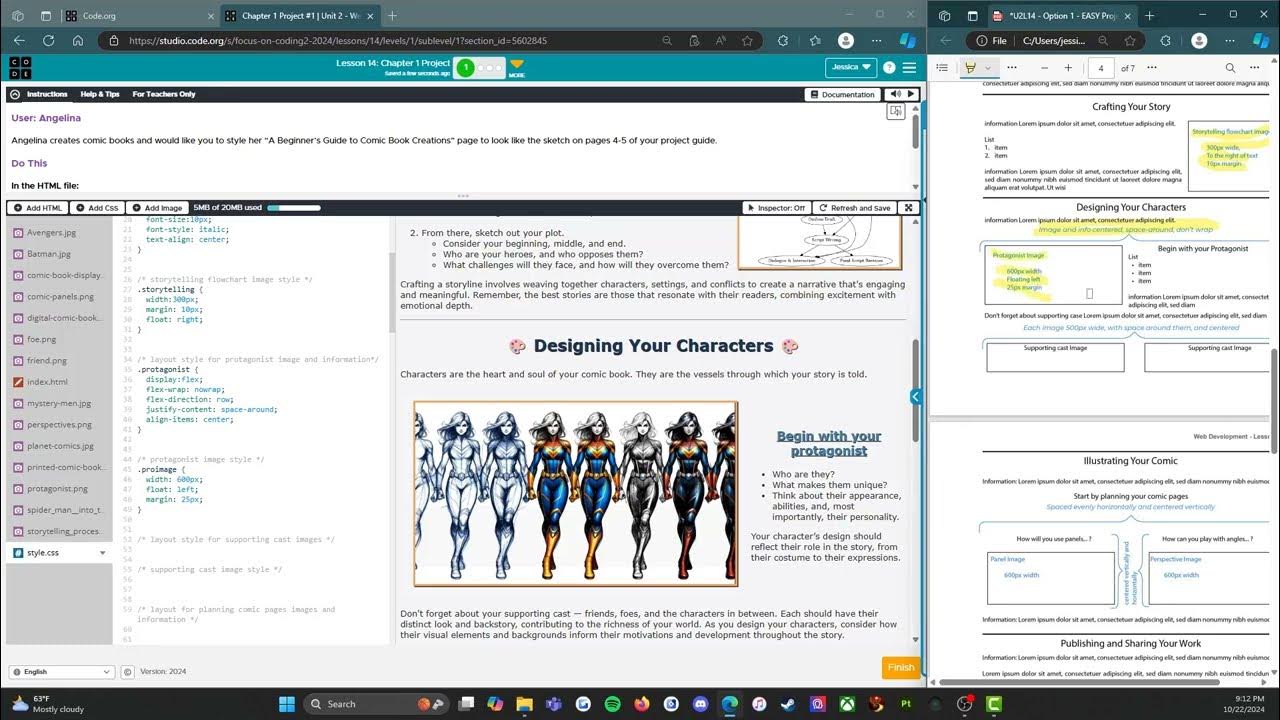 Code.org - CS Discoveries - Unit 2: Web Development - Lesson 14: Level 1: Angelina's Web Page ...