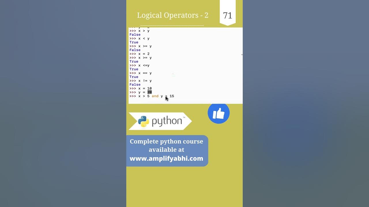 Python - Logical Operators | Part - 2 | #shorts #amplifyabhi | py 71 - YouTube