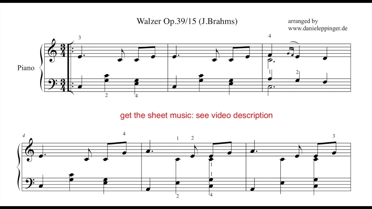 waltz op 39/15 Brahms, easy piano - YouTube