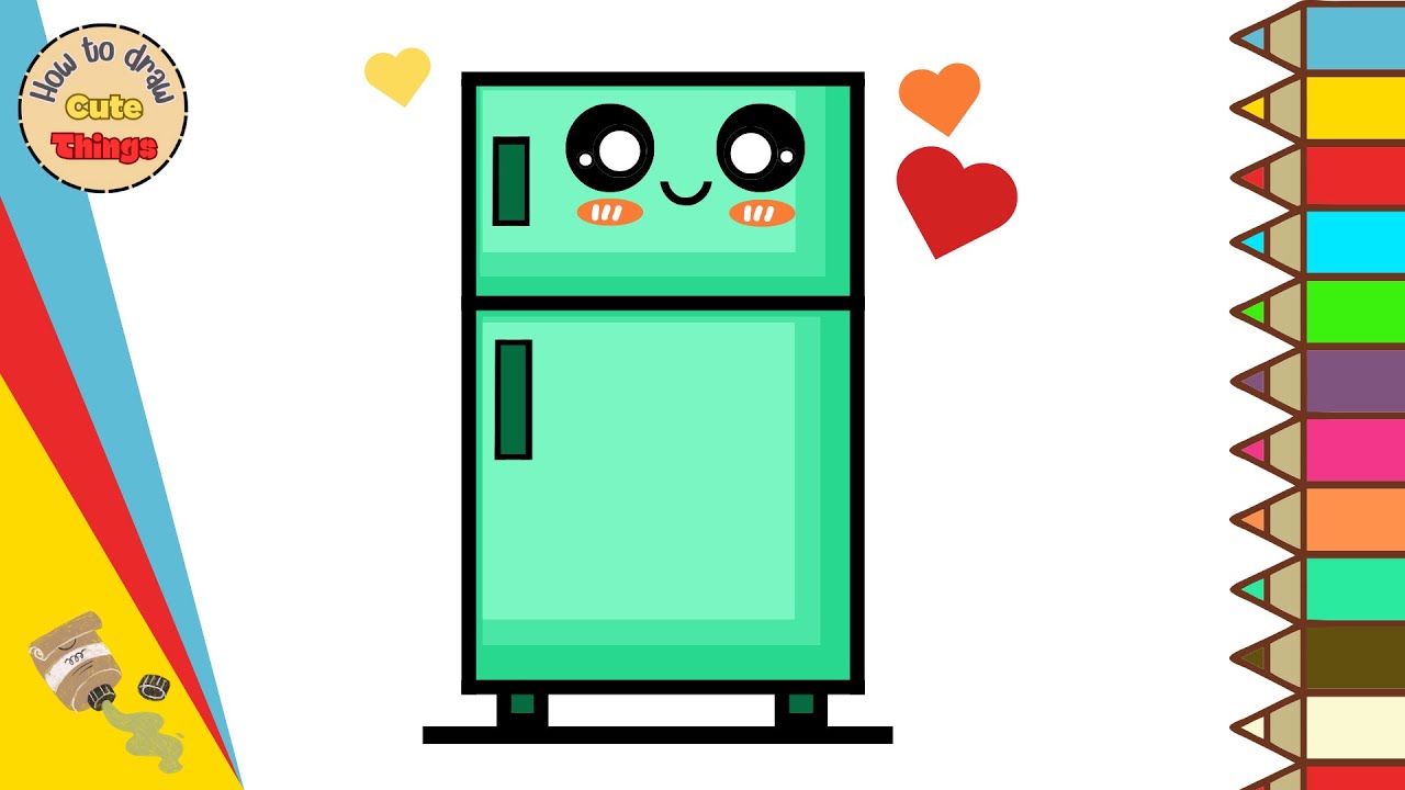 HOW TO DRAW A CUTE REFRIGERATOR, STEP BY STEP, How to draw cute things ...