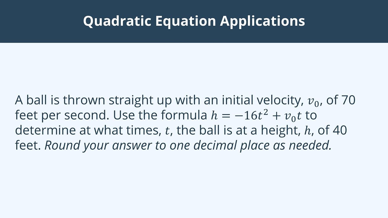 Quadratic Equation Applications - Velocity - YouTube