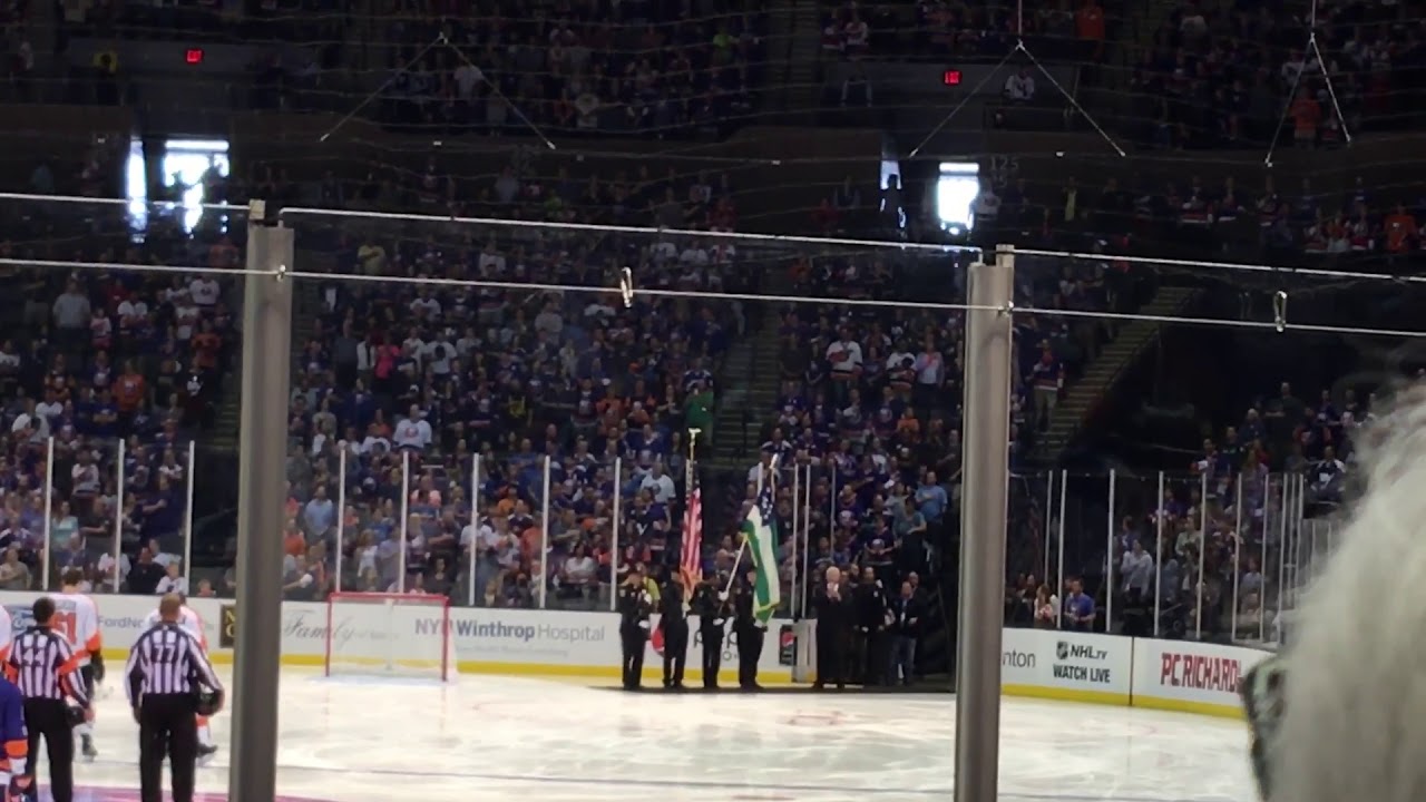 Coliseum Anthem Singer Joe Duerr Sings National Anthem before Isles ...