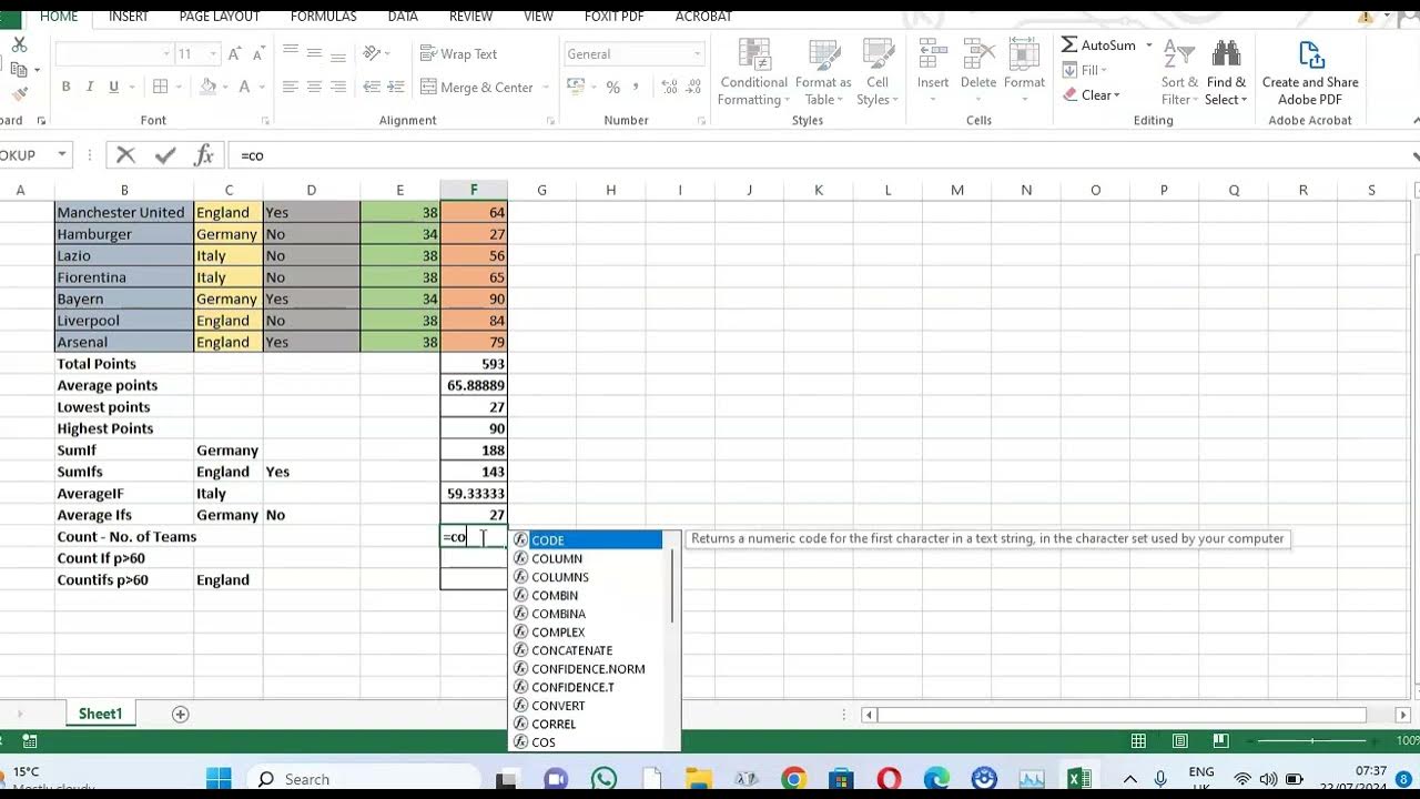 IGCSE ICT spreadsheet functions sumIfs, averageIfs, countIfs - YouTube
