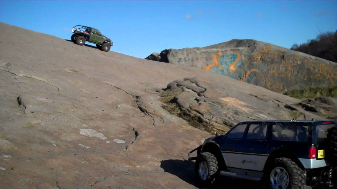 Tamiya CC-01 & Axial SCX10 Honcho Crawling & Trailing At Black Rocks ...