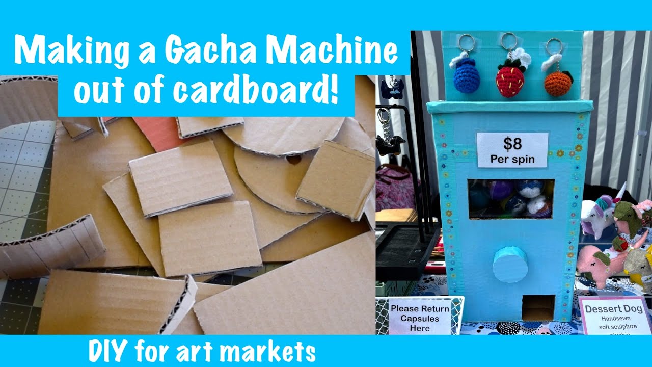 Making a cardboard Gacha Machine for art markets / Fun DIY capsule ...
