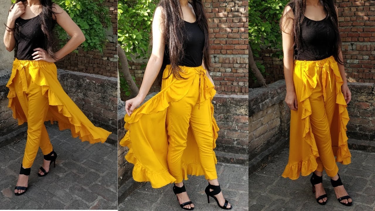 Cascading ruffle pant cutting and stitching - YouTube