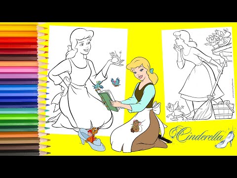 Coloring Disney Princess Cinderella talking to Jaq Gus & Friends - Coloring Book