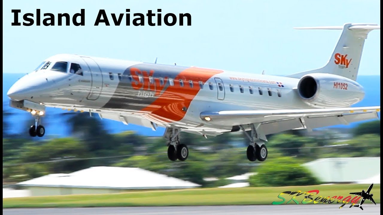 Sky High Aviation ERJ145 arrival and departure @ St. Kitts Airport from the Dominican Republic ...