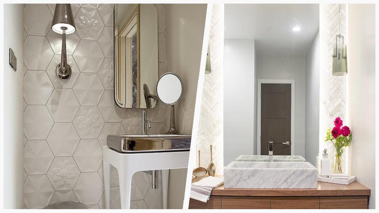 75 Contemporary White Tile Powder Room Design Ideas You'll Love ⭐ - YouTube
