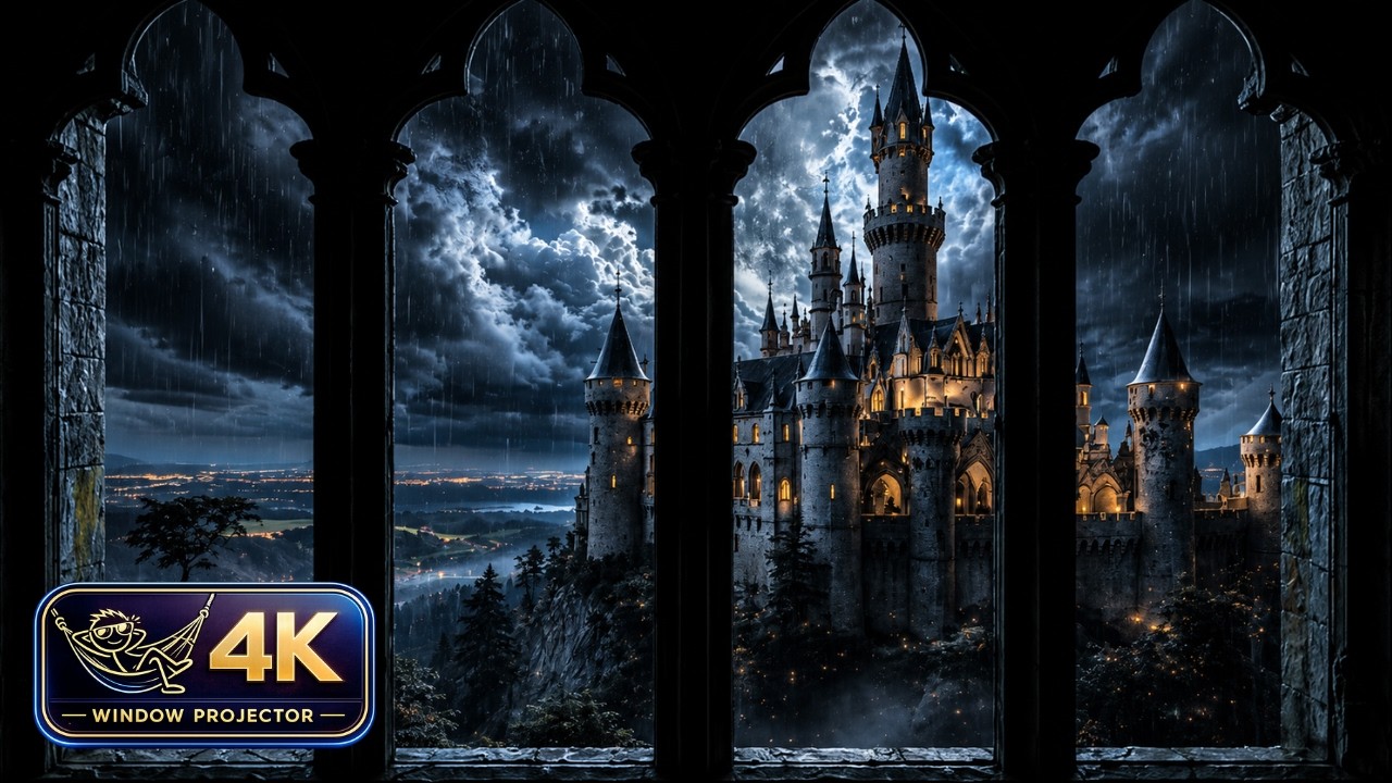 4K Hogwarts Projector Window Rain – Harry Potter Night Ambience View ...