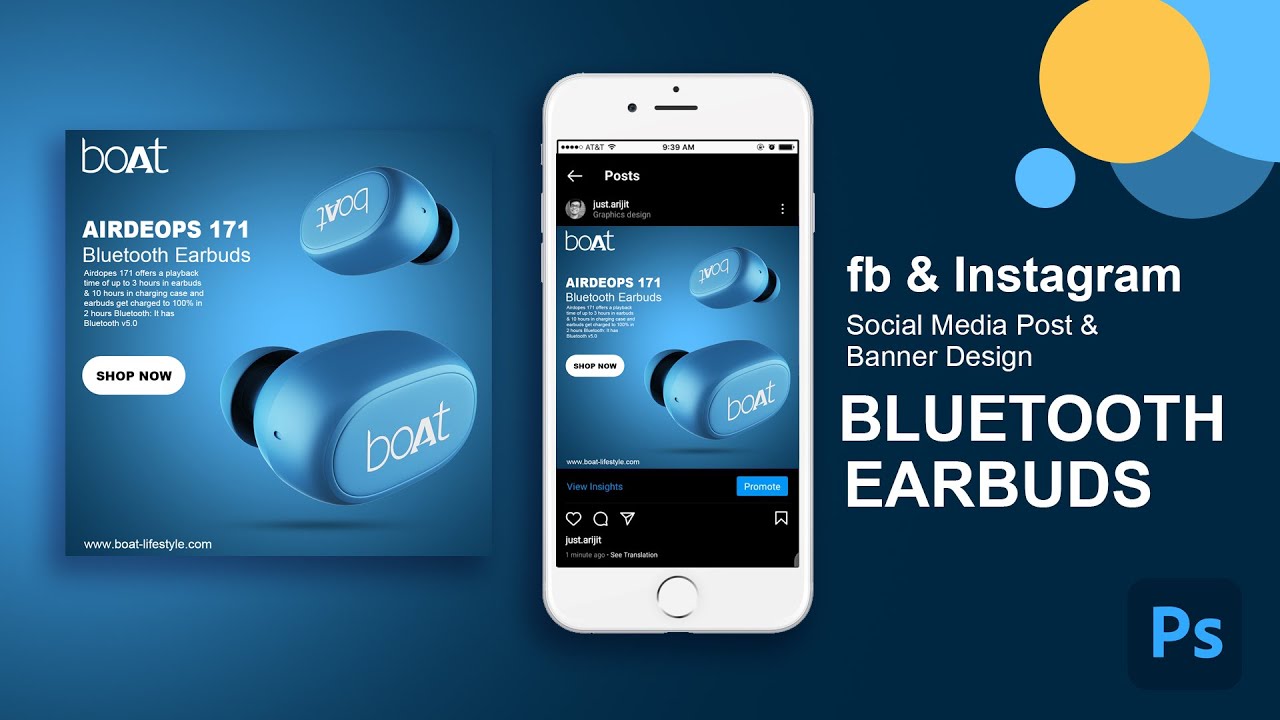 How To Design Earbuds Social Media banner | Photoshop 2020 - YouTube