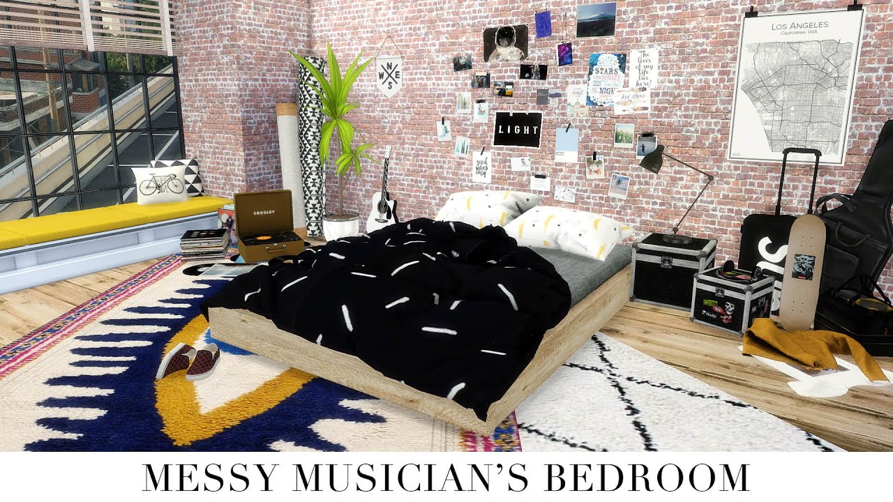 MESSY MUSICIAN'S BEDROOM | SIMS 4 SPEED BUILD | CC LINKS - YouTube