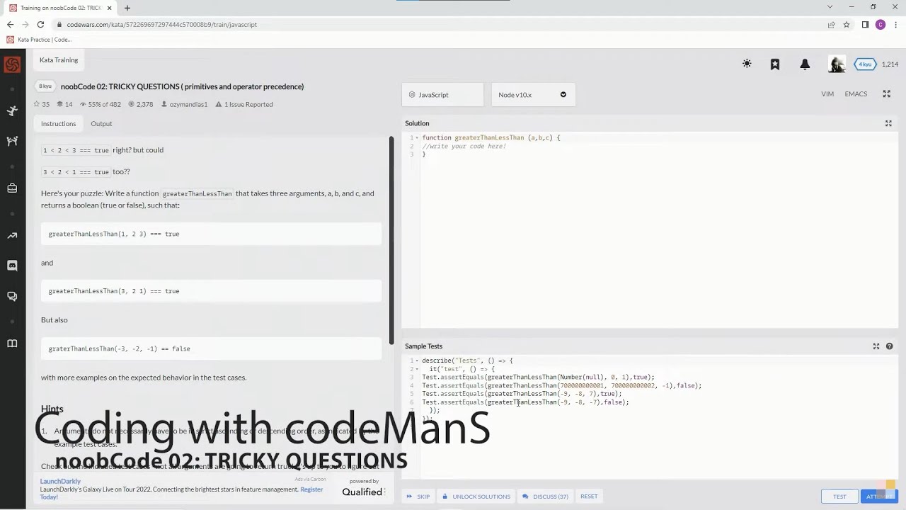 Codewars 8 Kyu Noobcode 02 Tricky Questions Javascript Youtube 9615