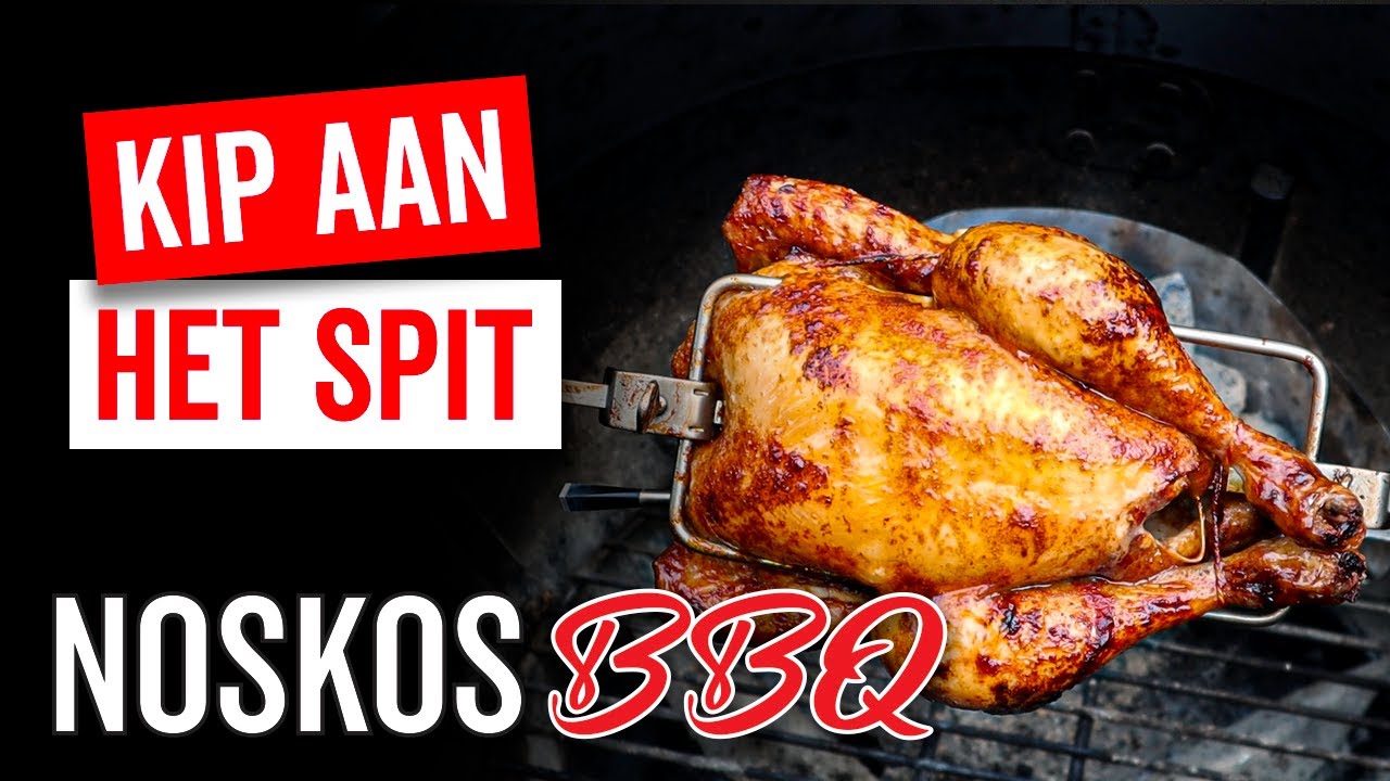 Kip aan het spit van de BBQ - het opbinden en de bereiding - YouTube
