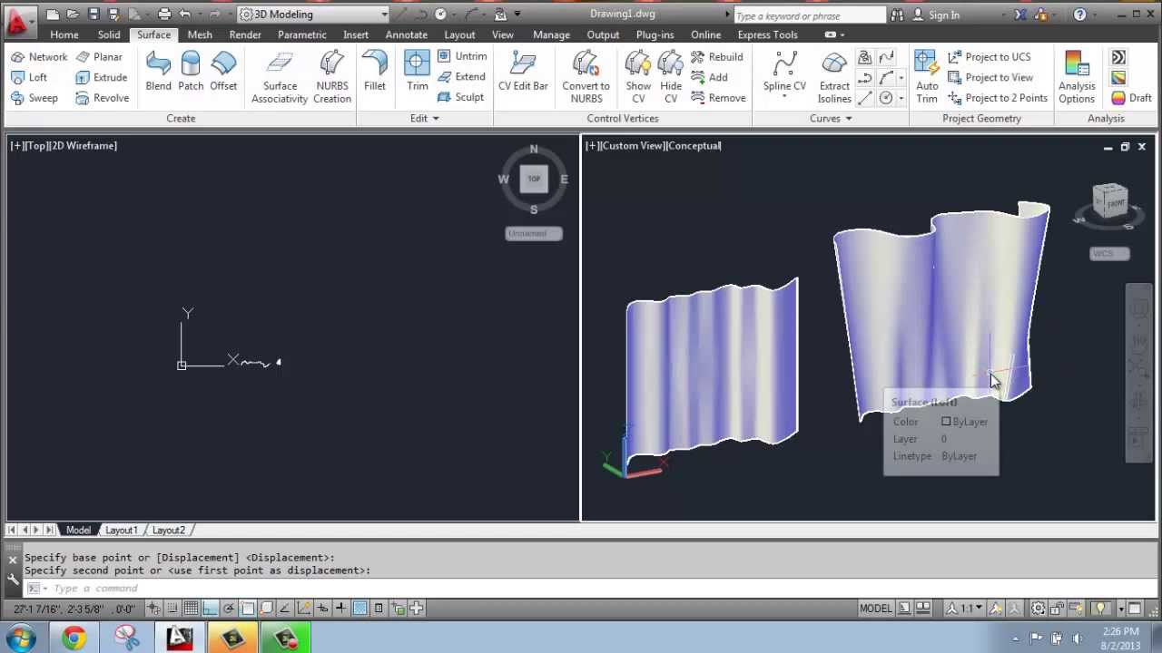 Autocad 2013 3d Modeling Basics 18 Surface Extrude And Loft Brooke Godfrey Youtube