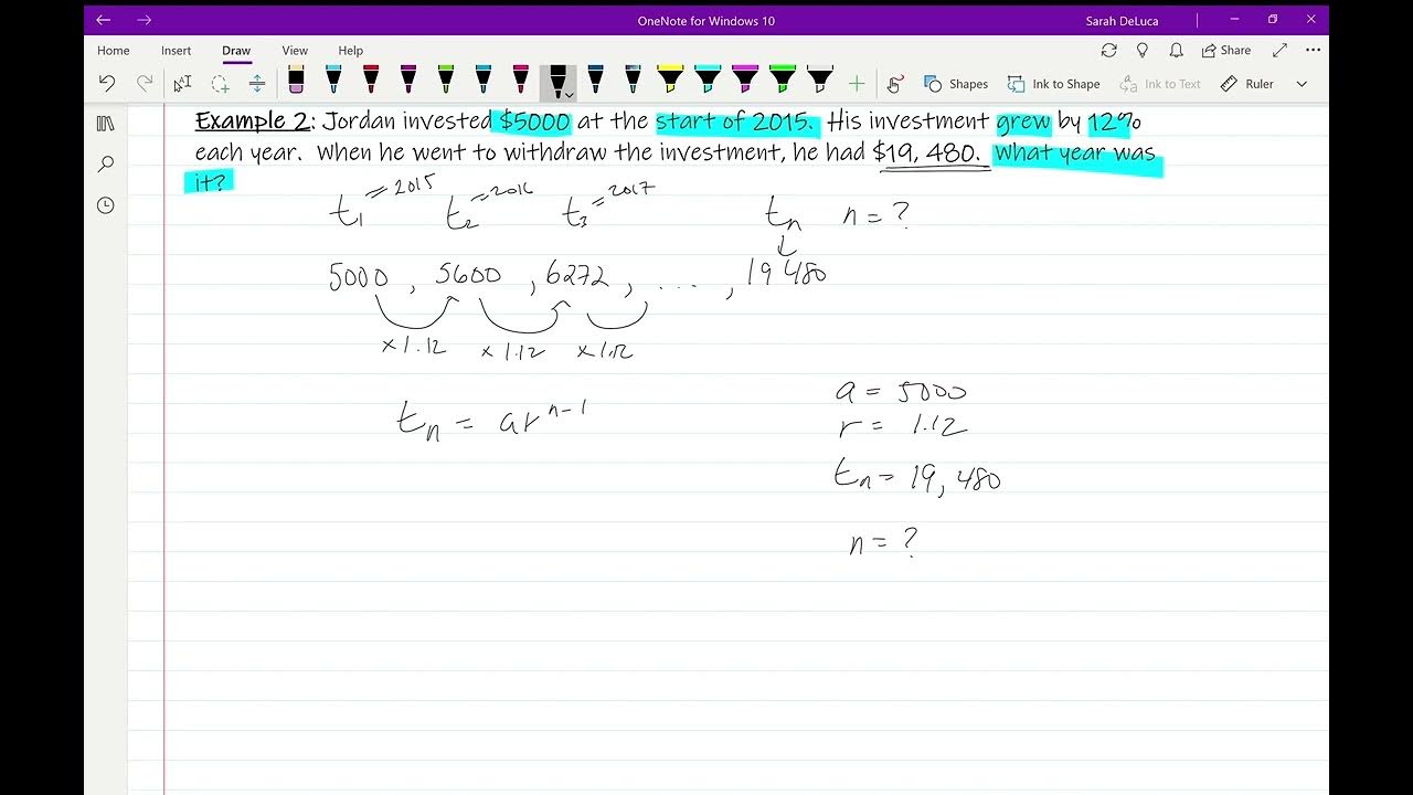 Geometric Sequence Word Problem Compound Interest Investing - YouTube