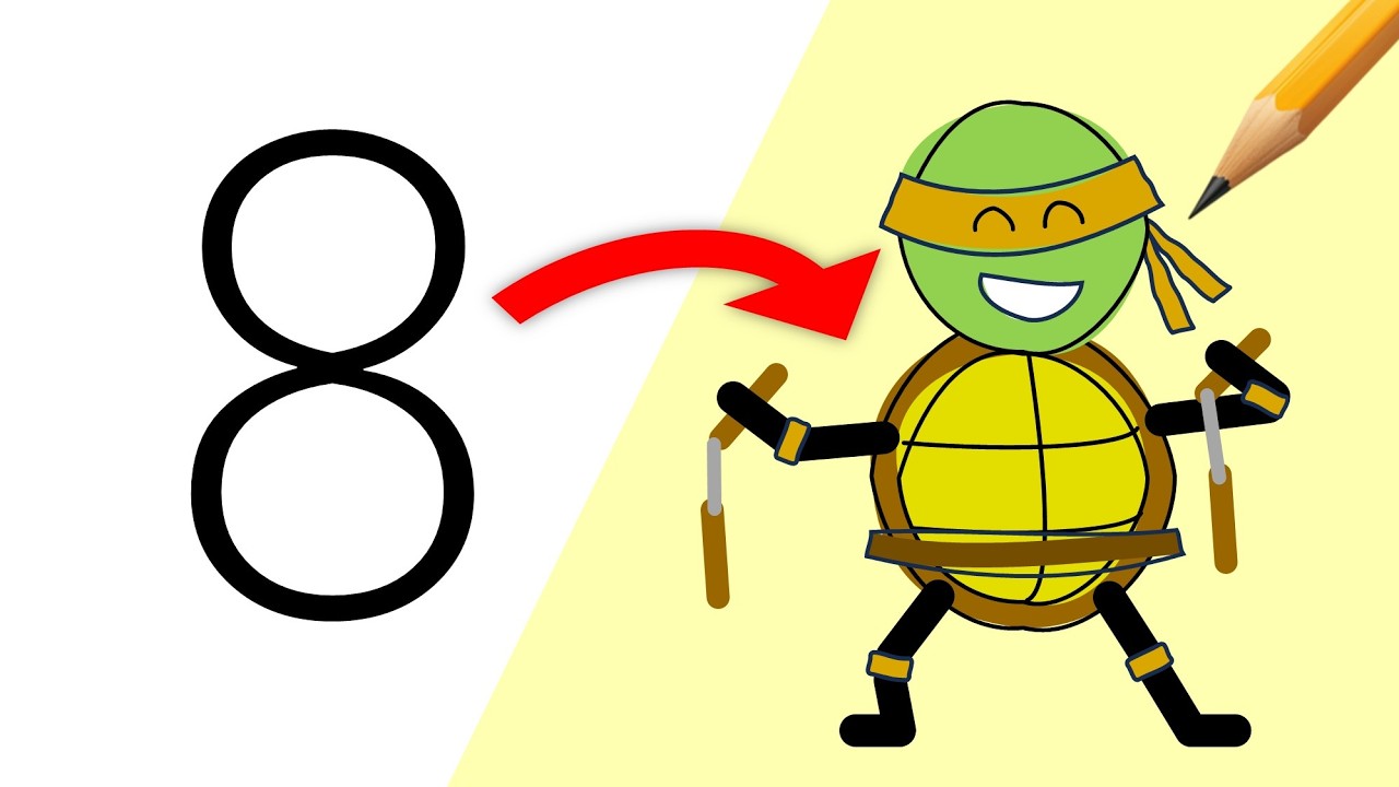 How To Draw a Ninja Turtle from the Number 8 - YouTube