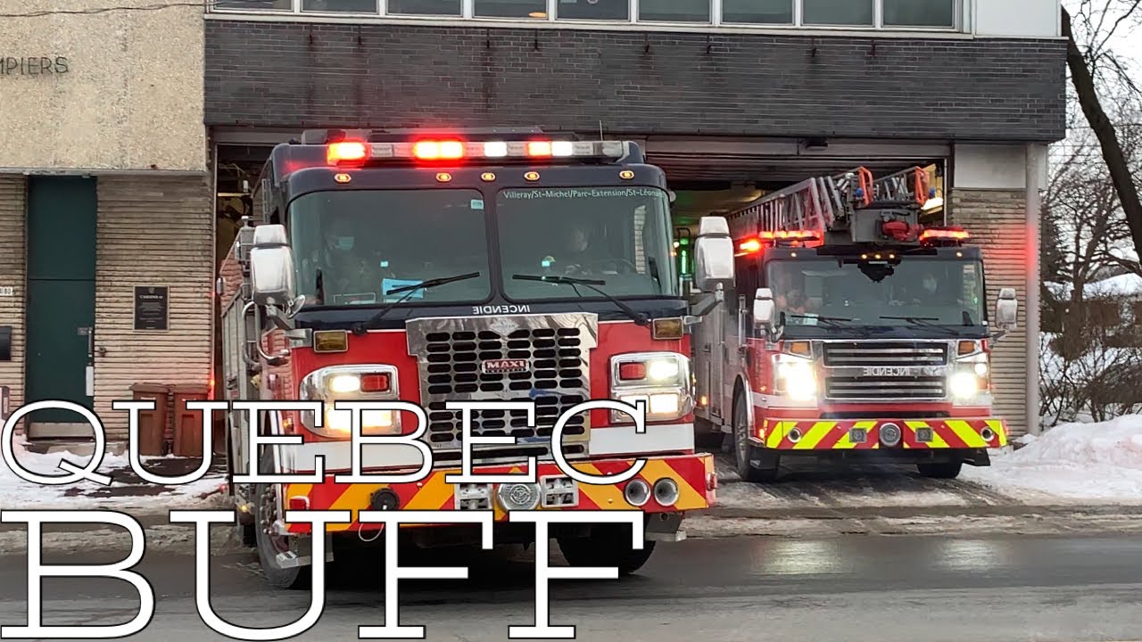 Montreal Fire Department (SIM) Pumper 209 & Ladder 442 responding to a ...