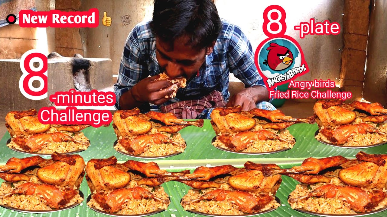 8-minuts challenge|😡8 plate Angry birds Fried Rice & Angry fry Eating ...
