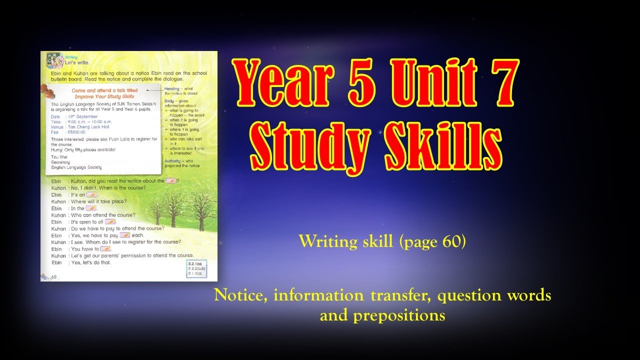 Year 5 Unit 7 Study Skills (textbook page 60 Writing) - YouTube