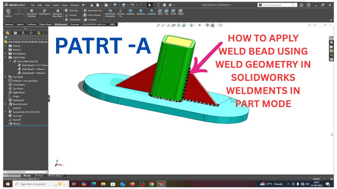 HOW TO APPLY WELD BEAD USING WELD GEOMETRY IN SOLIDWORKS WELDMENTS IN ...
