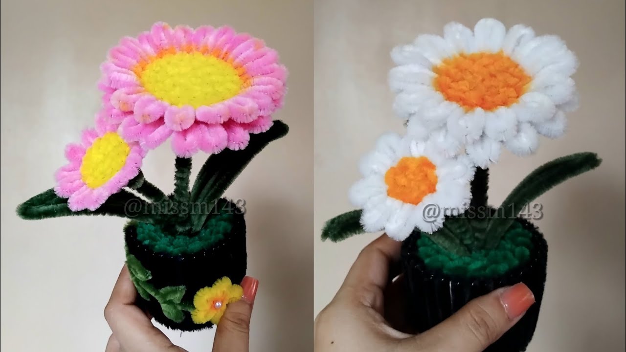 DIY ️ Fuzzy wire flowers in a pot. pipe cleaner/chenille wire #diy # ...