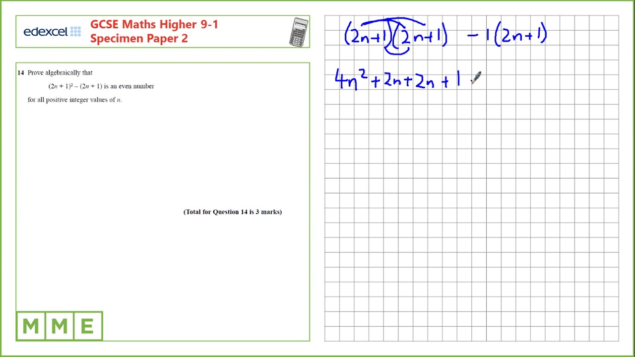 GCSE Maths EDEXCEL Higher Specimen Paper 2 Q14 Proofs - YouTube