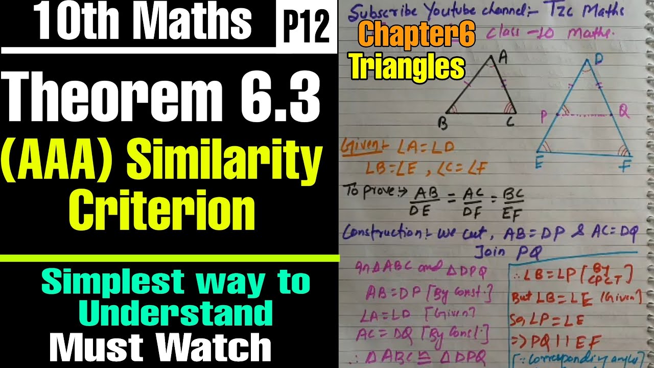 Theorem 6.3 AAA Similarity Criterion class 10th maths Triangles Part 12 ...
