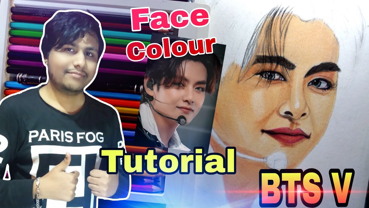 BTS V Drawing 😍 Face Drawing tutorial,Using Doms colour pencils,Bts ...